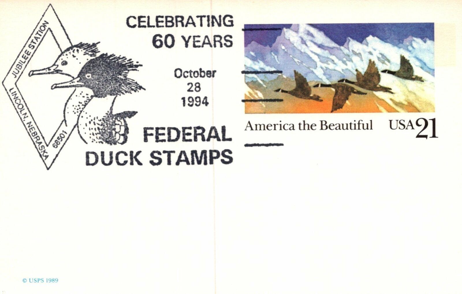 US Postal Card Special Pictorial Postmark 60 Years of Federal Duck ...