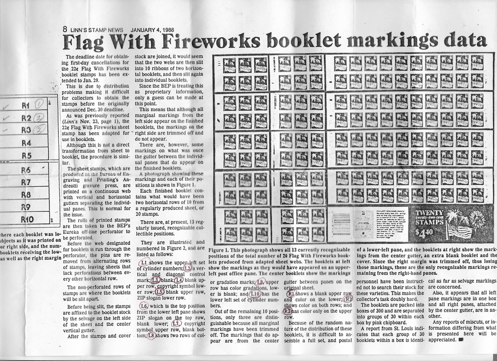 US#2276a $0.22 Flag with Fireworks booklet pane of 20 CV$9.00 | United ...