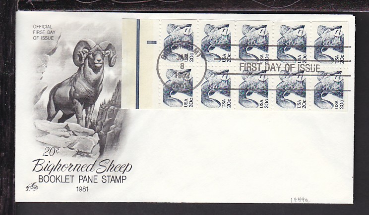 US 1949a Big Horned Sheep Booklet Pane 1982 Artcraf U/A FDC | United ...