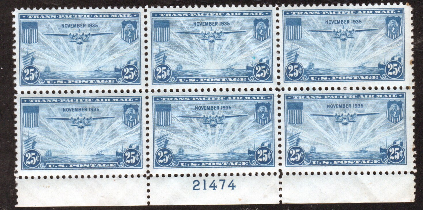 SC# C20 - (25c) - China Clipper, Blue - MNH - Plate Block/6 - Bottom ...