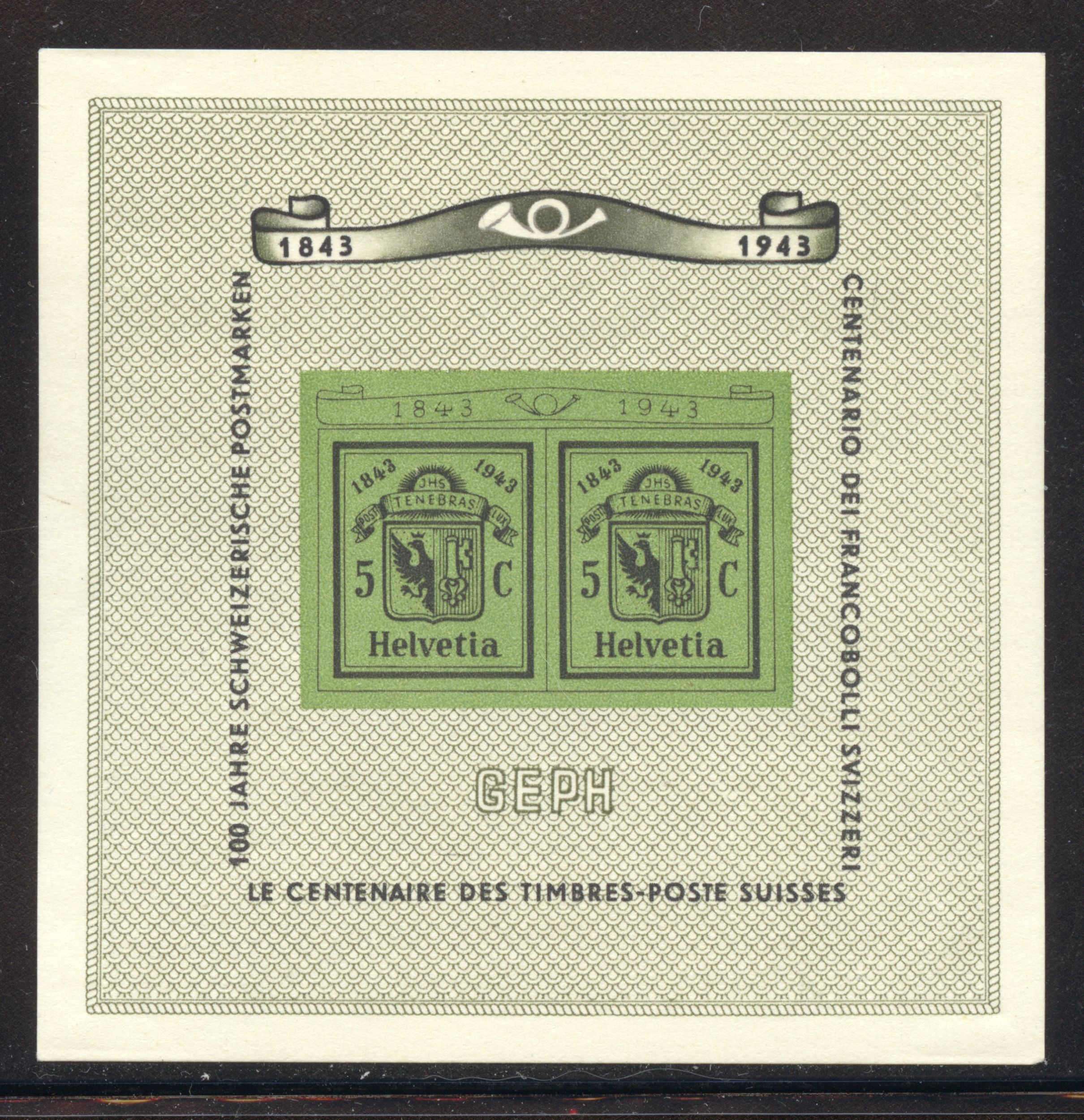 Switzerland Scott B132 MNHOG - 1943 Cent of Swiss Postage Stamps S/S ...