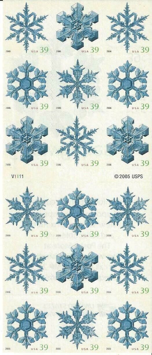 Snowflakes Sheet of Eighteen 39 Cent Postage Stamps Scott 4116b ...