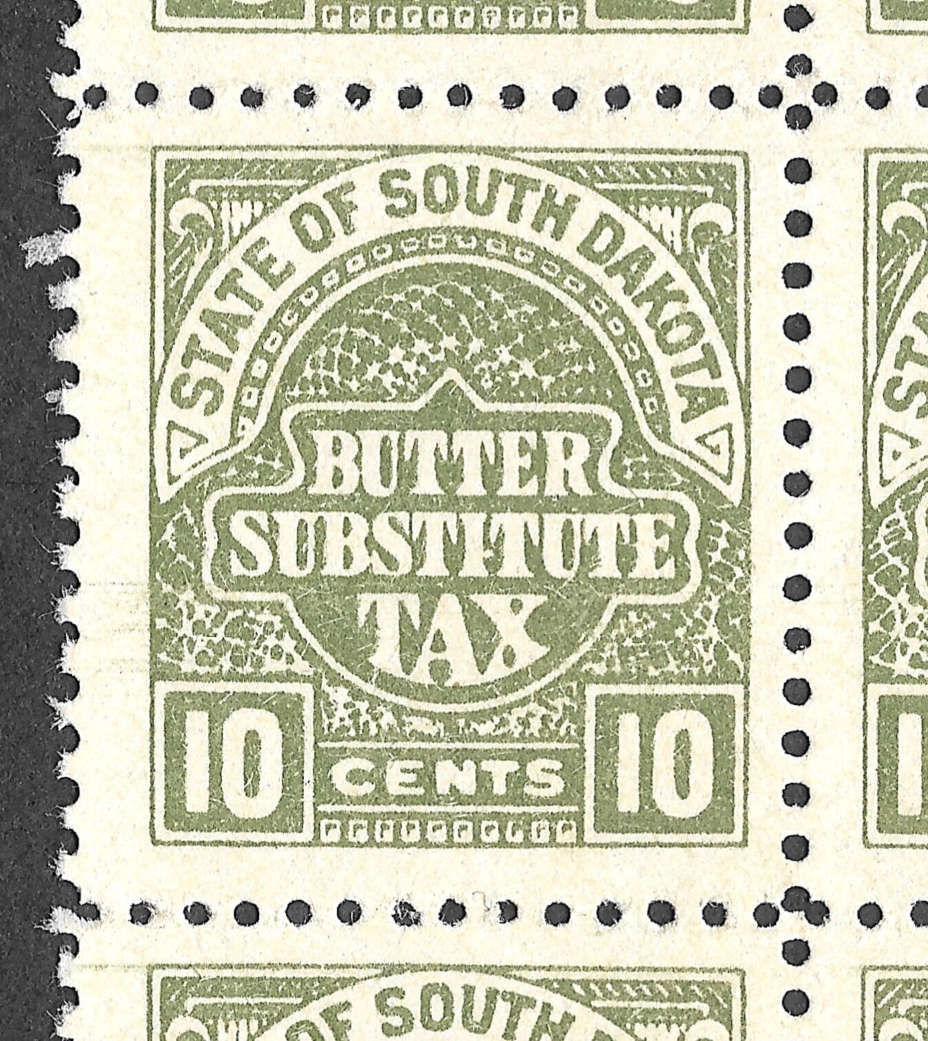 MNH 1931-1971 South Dakota Butter Substitute Revenue Stamp Block ...