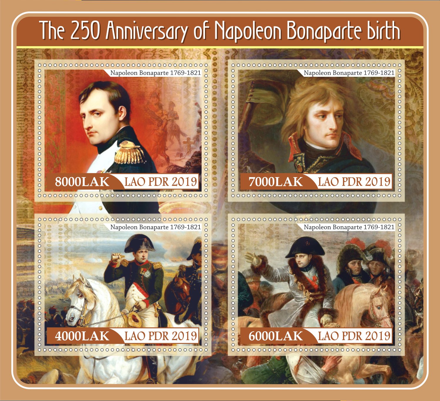 Stamps. Famous people. Napoleon Bonaparte 2019 year 1+1 sheets ...