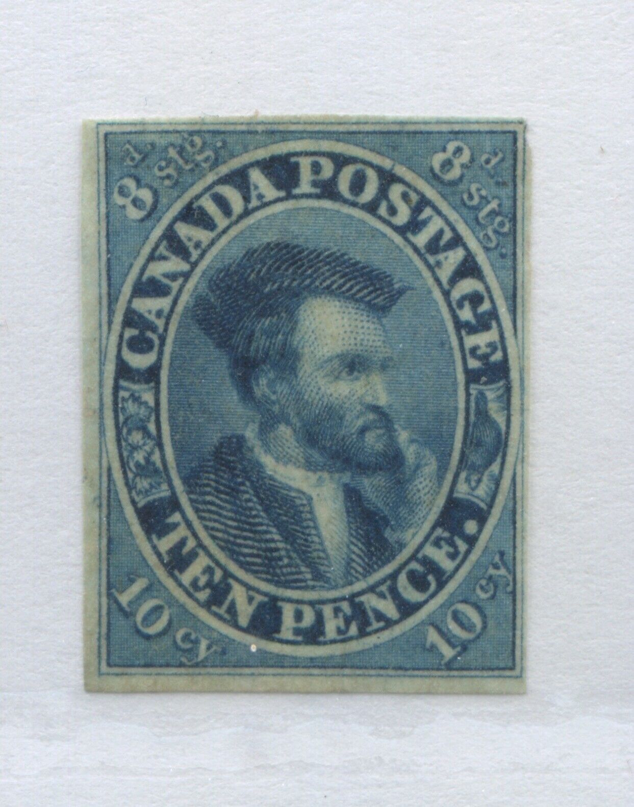 Canada 1855 10d Cartier imperf mint no gum with 4 close to large even ...