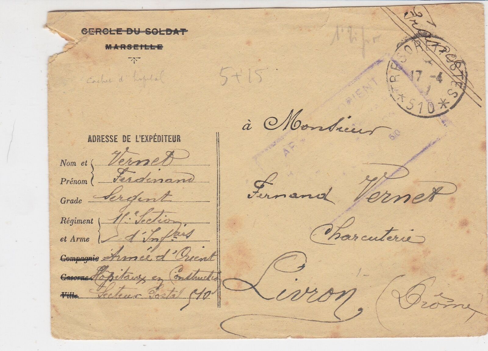 France WW1 French Military 1917 Tresor Et Postes no 510 Cover Ref 30990 ...