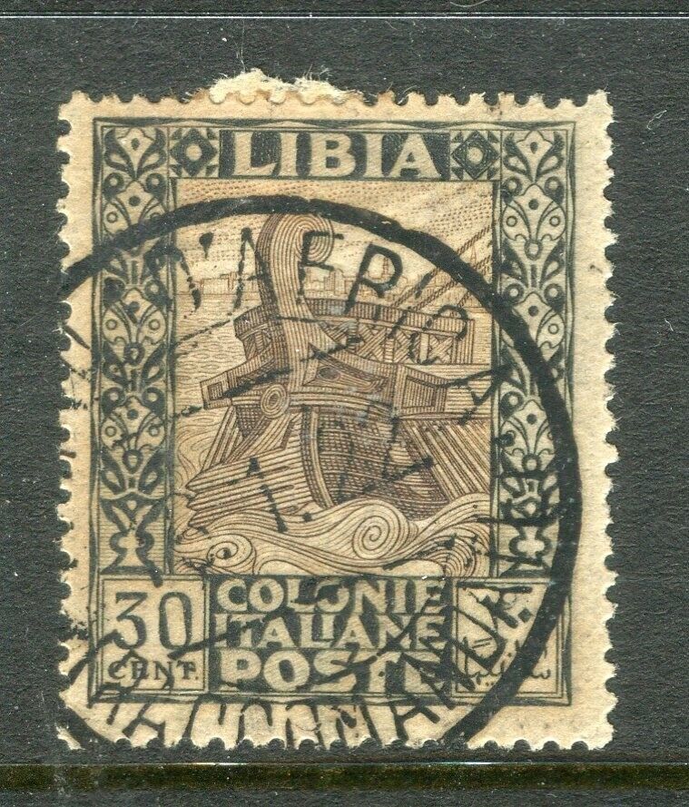 ITALIAN COLONIES LIBIA; 1920s early Antiquity Pictorial issue used 30c ...