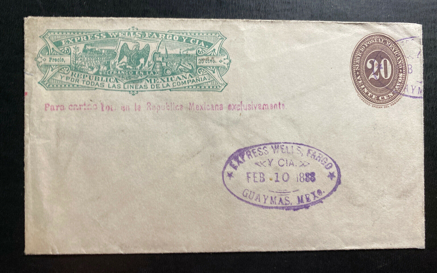 1888 Guaymas Mexico Wells Fargo Express Mail Postal Stationery Cover ...