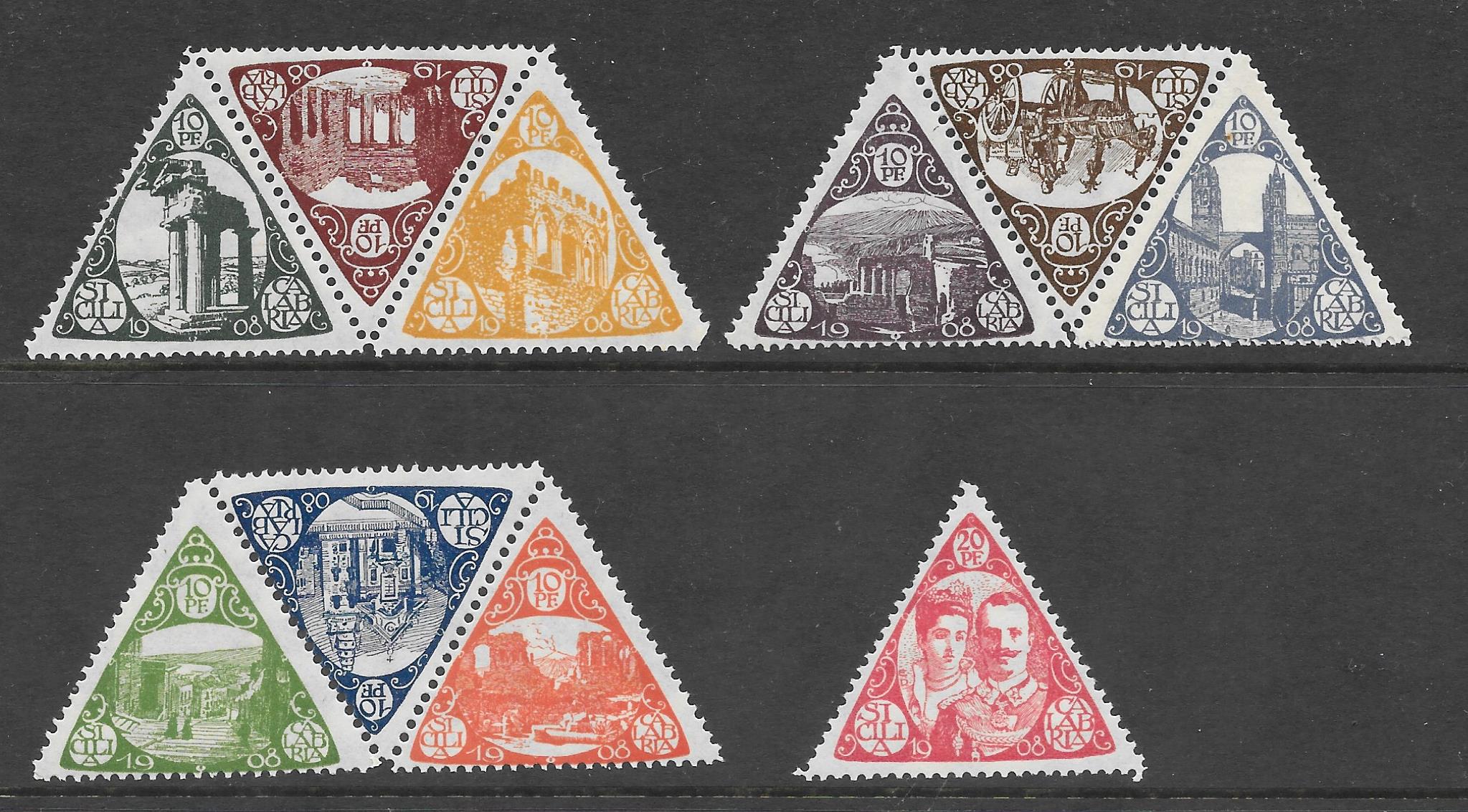 Sicily Mint NH 1908 Lot (10) Messina Earthquake Charity Triangle Stamps ...