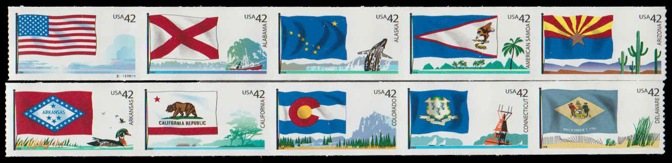 PCBstamps US #4273/4282a Strips $4.40(2-5x44c)Flags/Nation (I), MNH, (7 ...