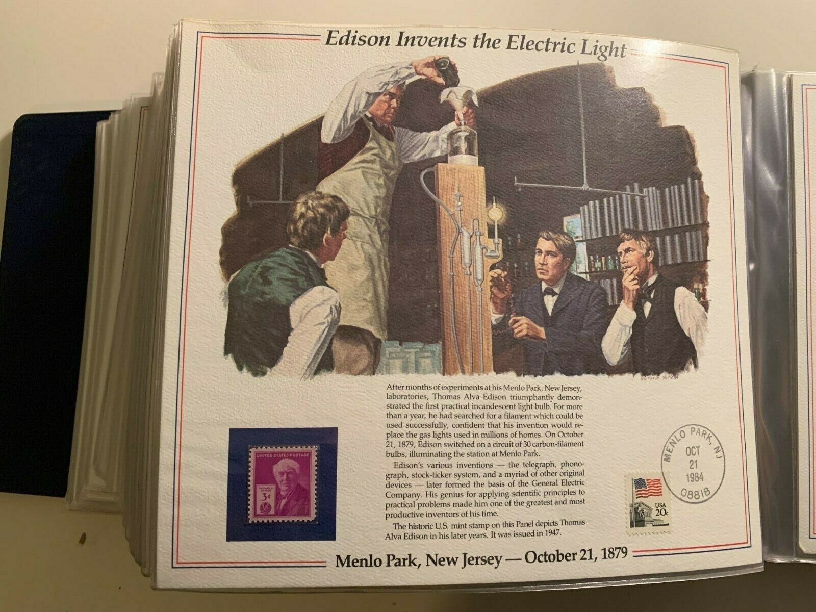 the history of American stamp panel: Edison Invents the Electric Light ...