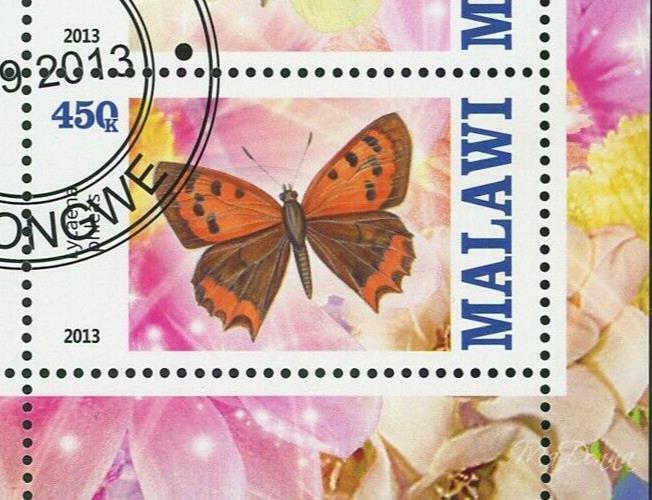 Malawi Butterfly Exotic Insect Flower Souvenir Sheet of 4 Stamps ...