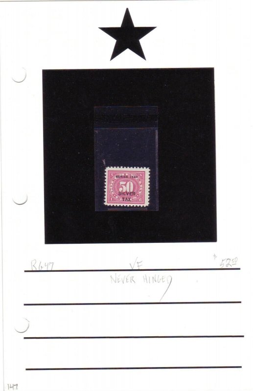50c Silver Tax Stamp, series 1940, RG47, MNH (20102) | United States ...