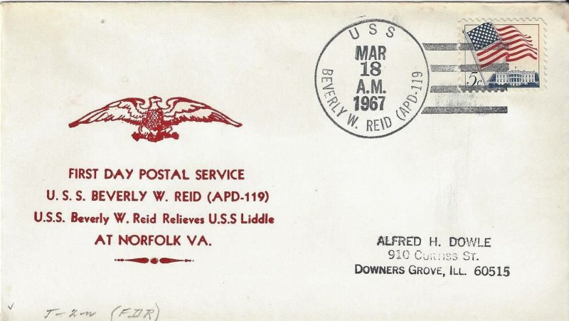 US Navy Covers USS Beverly W Reid APD 119 1967 First Day Postal Service ...