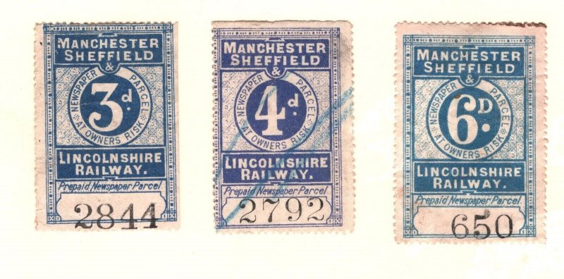 GB MS&LR RAILWAY ½d-6d Newspaper Parcel Stamps {6} Manchester Sheffield ...