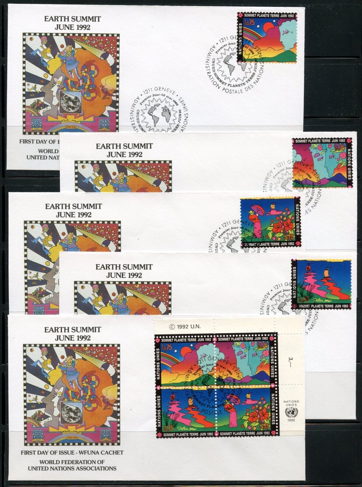 United Nations Wfuna Earth Summit Peter MAX Cacheted 15 Diff'nt First ...