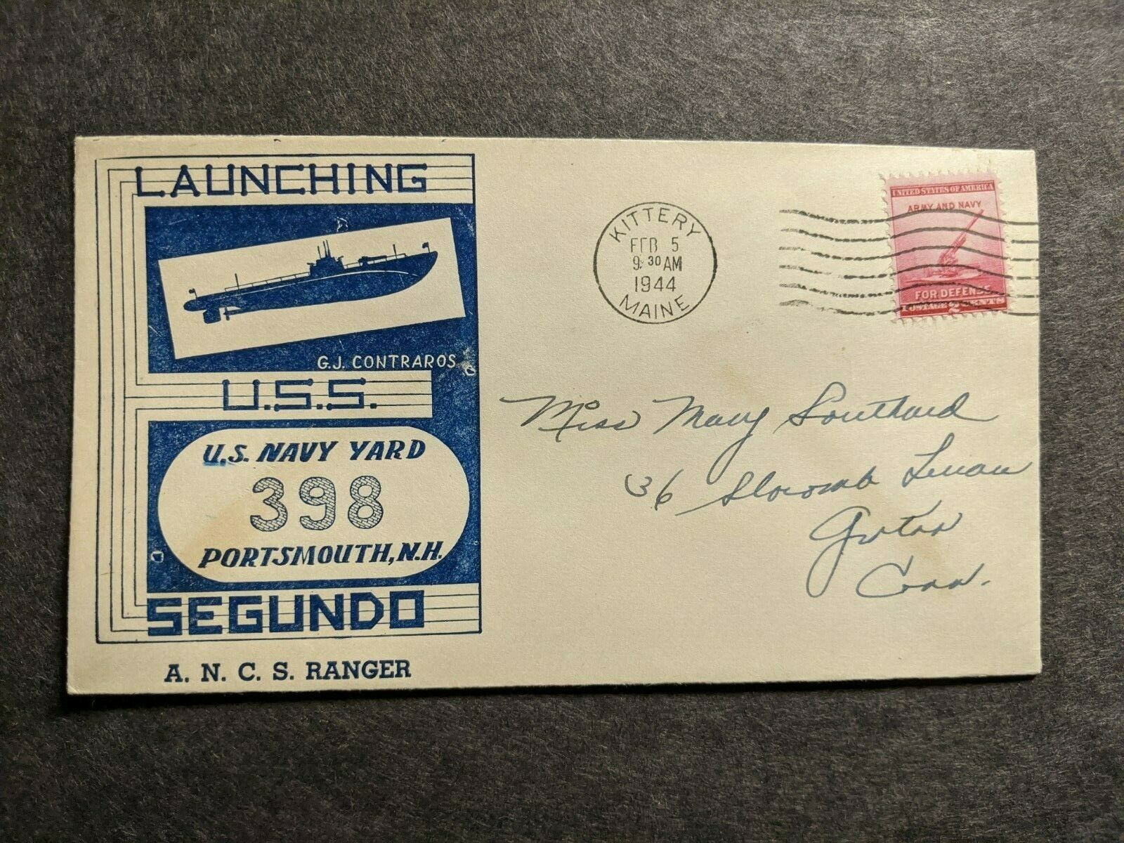 Submarine USS SEGUNDO SS-398 Naval Cover 1944 CONTRAROS WWII Launch ...