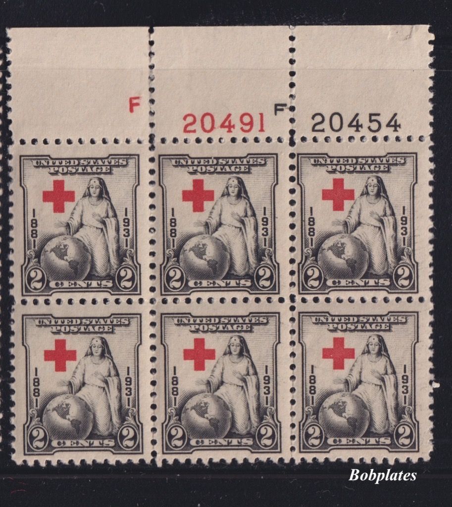 BOBPLATES US #702 Red Cross Top Right Plate Block of 6 F20454 F20491 ...