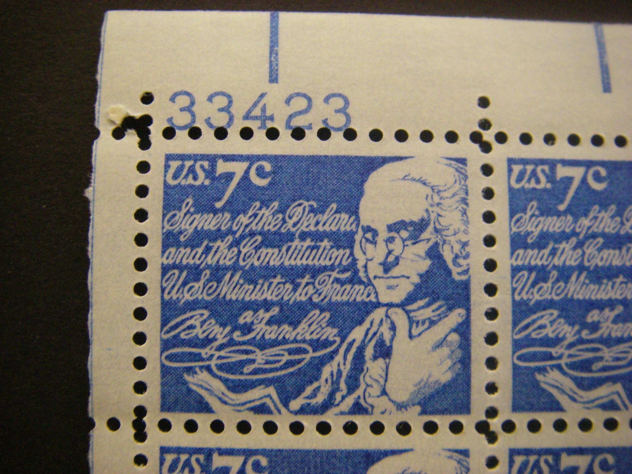 Scott 1393D, 7c Benjamin Franklin, PB4 #33423 x4 Matched Set, MNH Shiny ...