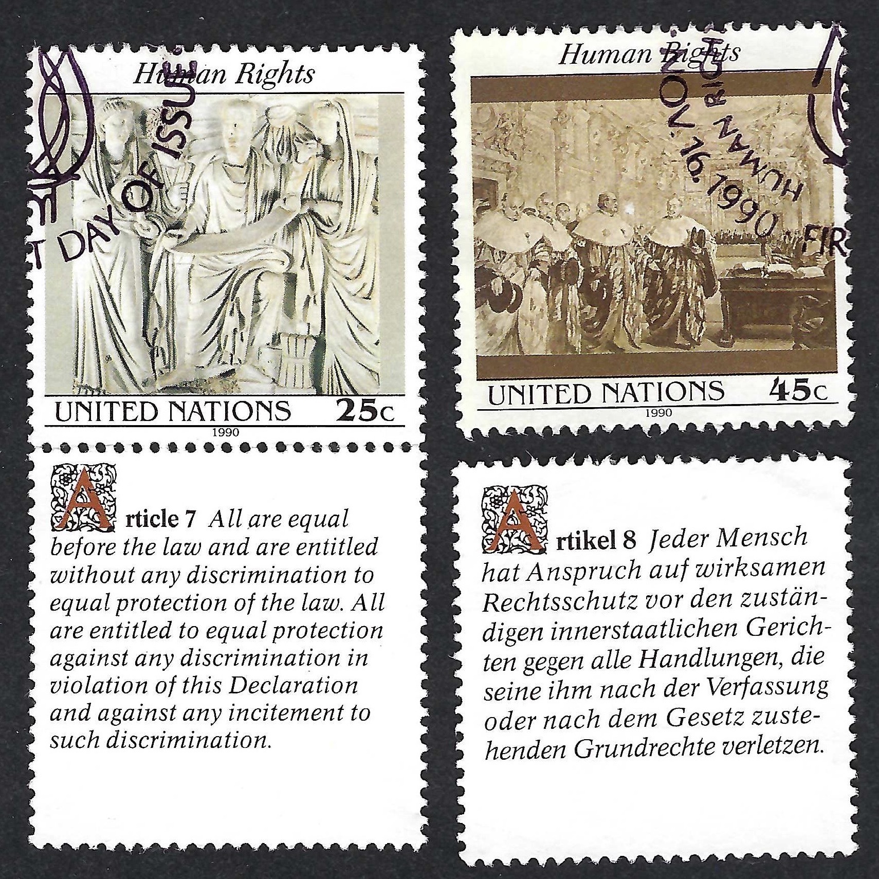 United Nations #582-583 25¢ & 45¢ Declaration of Human Rights (1990 ...