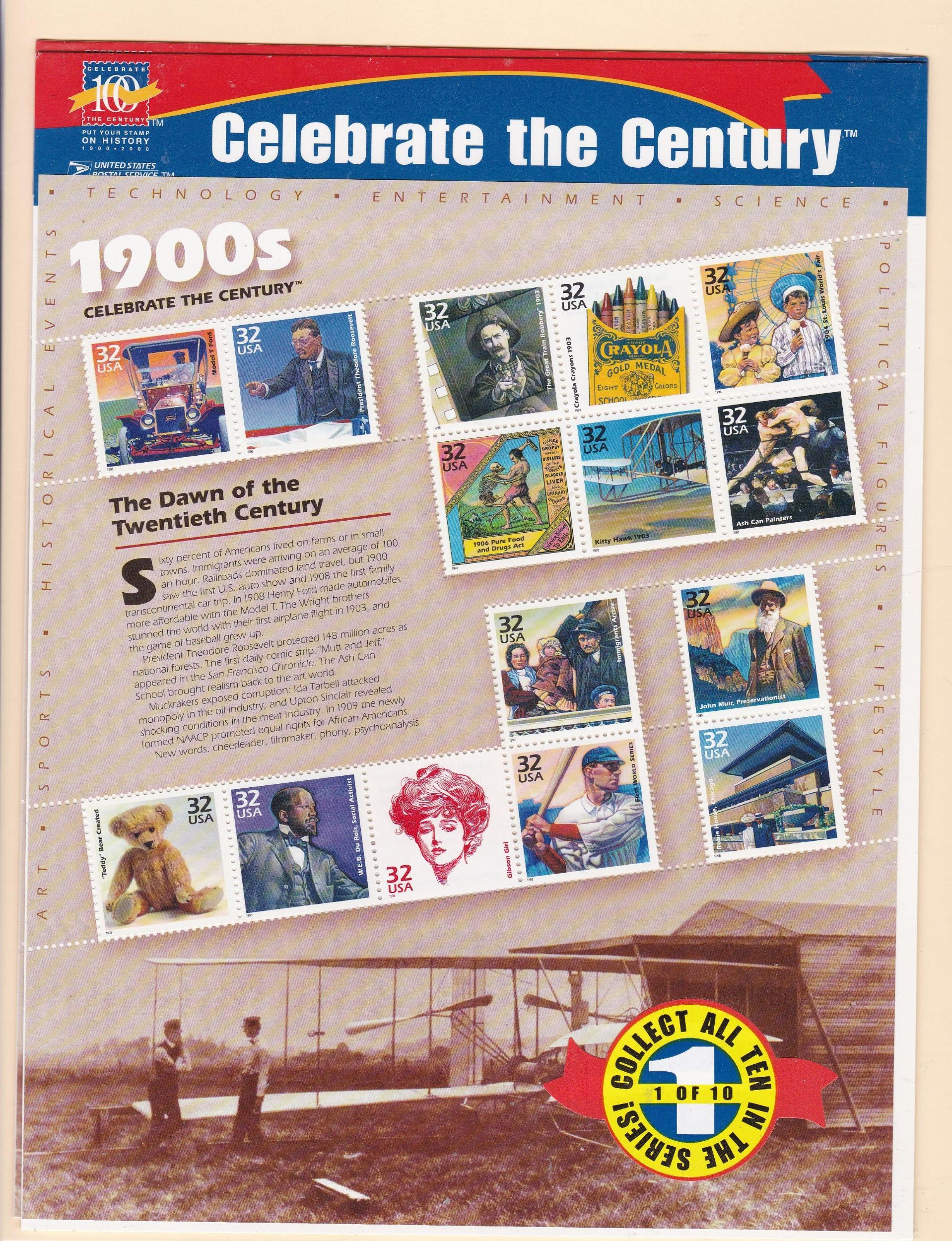 US 3182 Sheet of 15 - Celebrate The Century, The 1900s | United States ...