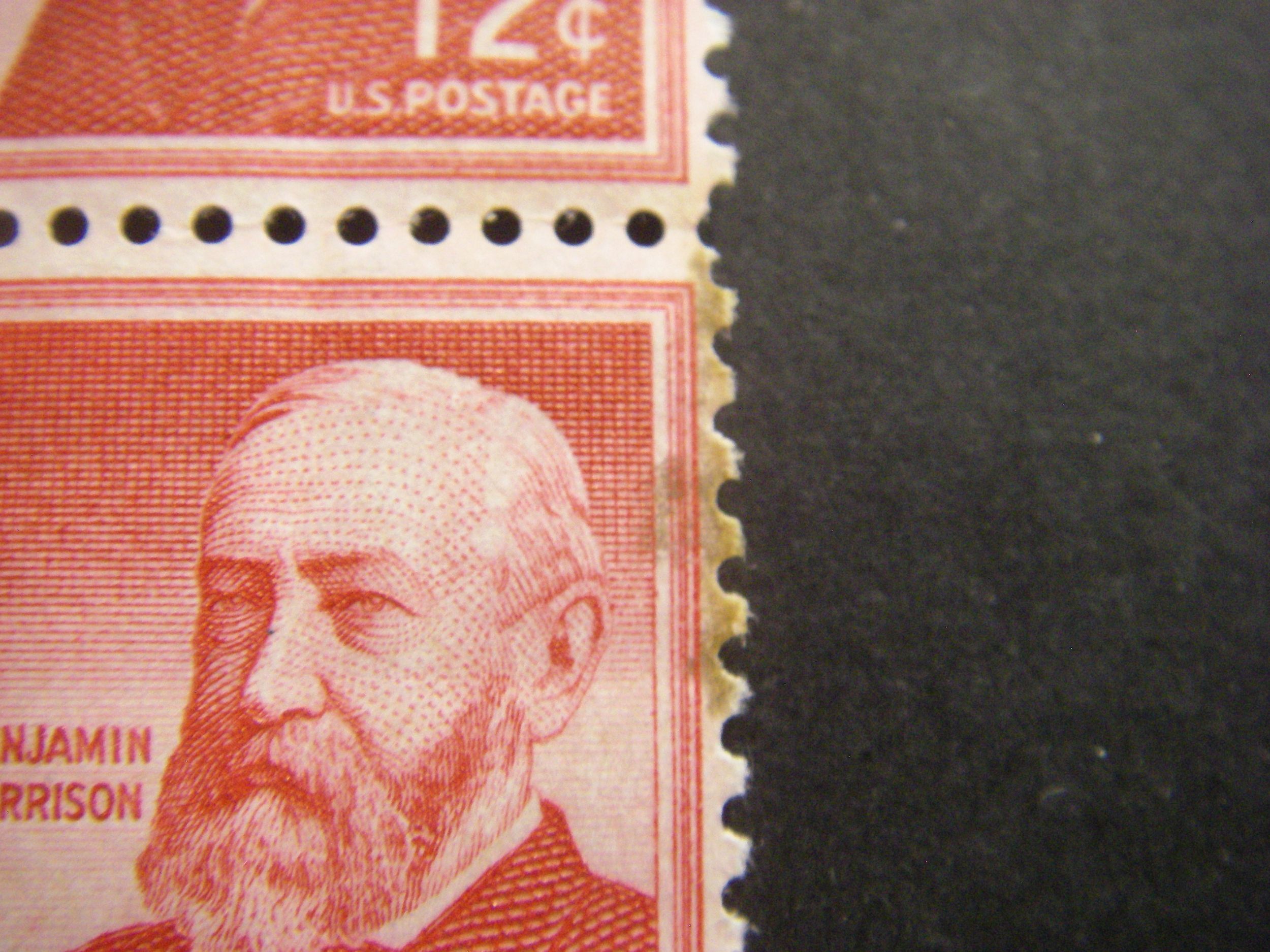 Scott 1045, 12c Benjamin Harrison, PB4 #26282 LL, MNH Liberty, stained ...