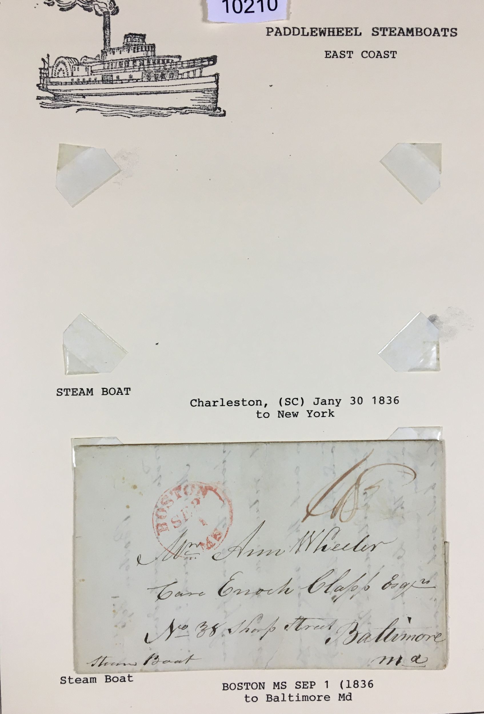 US Stamps # Paddlewheel Steam Boats East Coast 1836 Stampless Cover LOT ...