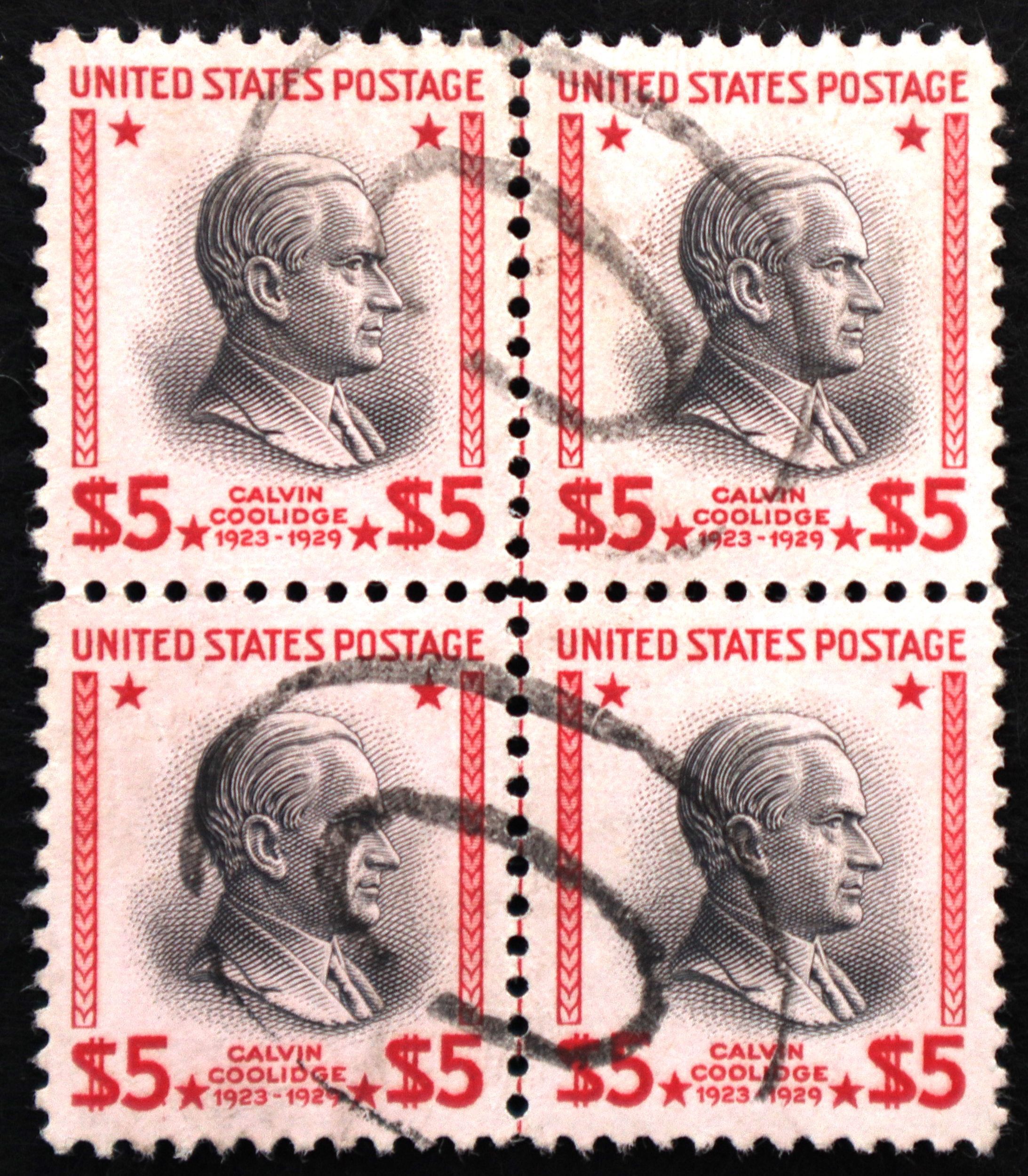 U.S. Used Stamp Scott #834 $5 Coolidge Vertical Line Block, Superb. Gem ...