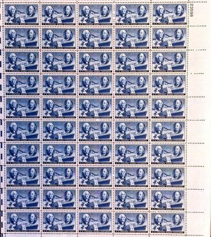 US Stamp - 1947 Postage Stamp Centenary - 50 Stamp Sheet #947 | United ...
