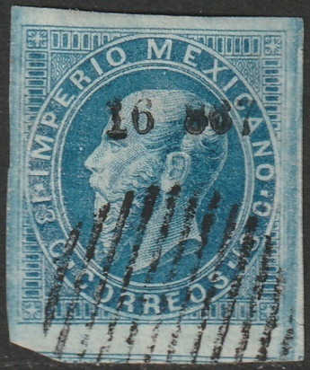 Mexico 1867 Sc 32 used "16 867" (Guadalajara) overprint tiny thin ...