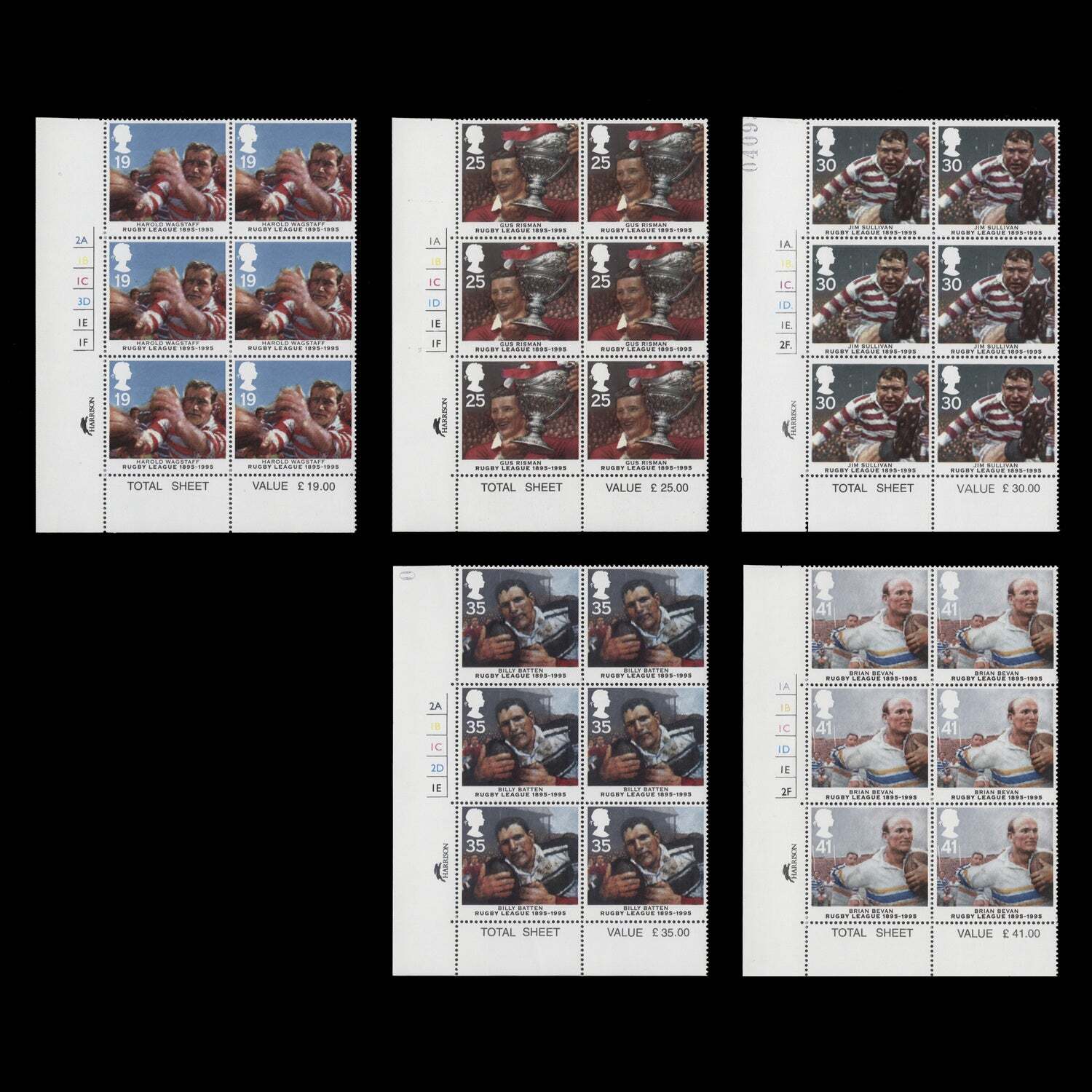 Great Britain 1995 (MNH) Rugby League Centenary cylinder blocks | Great ...