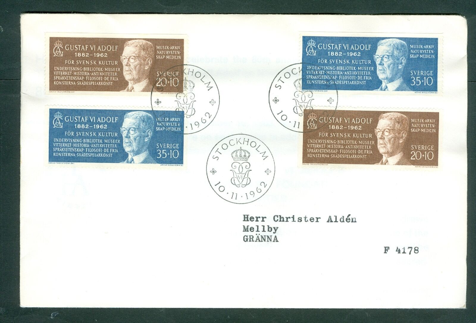 Sweden. 1962. FDC. King Gustaf VI Adolf 80 Year. Sc # 2 x B49 + B50.Adr ...