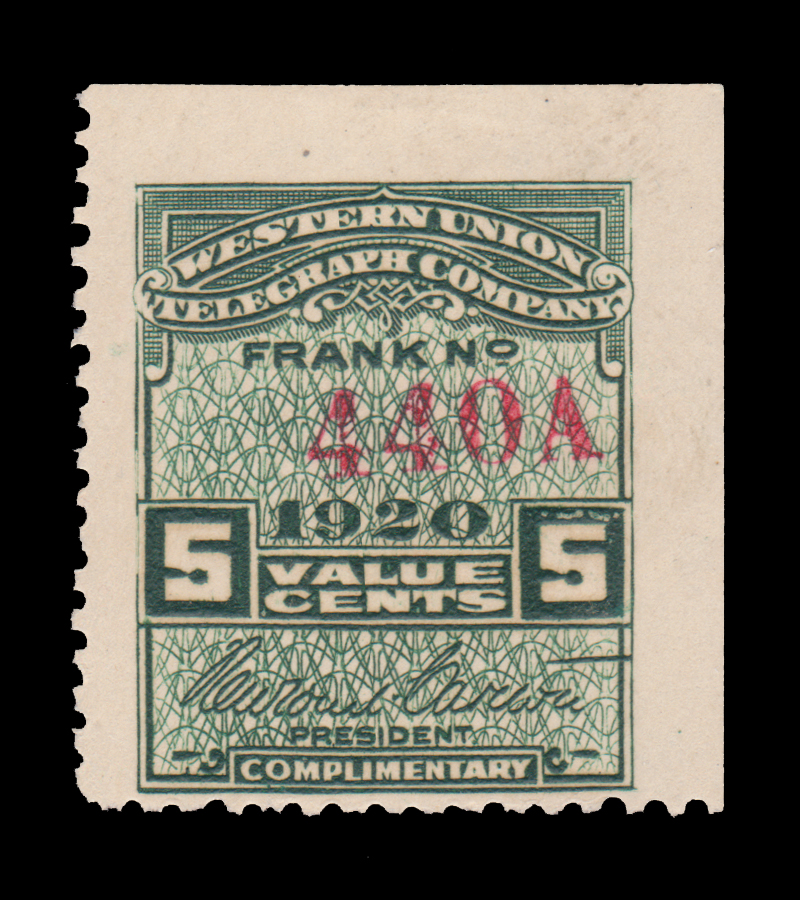 United States Western Union Telegraph Stamp 1920 Scott # 16t57 ...