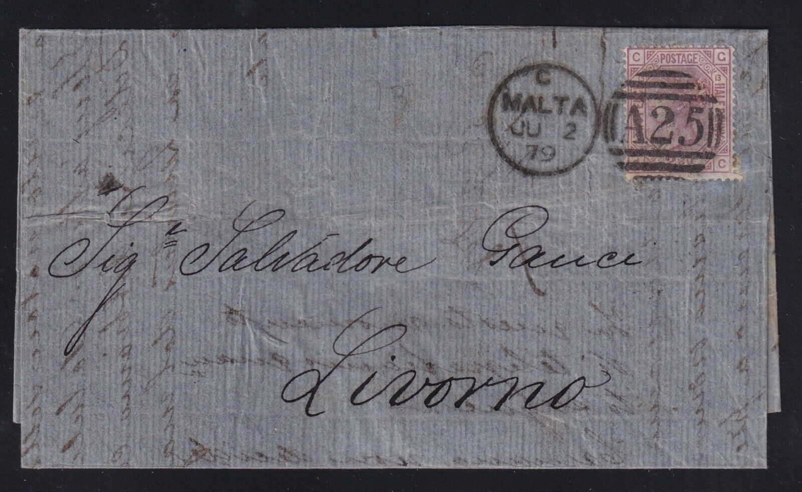 Great Britain Used in Malta 1879 2-1/2d Victoria A25 Duplex Folded ...