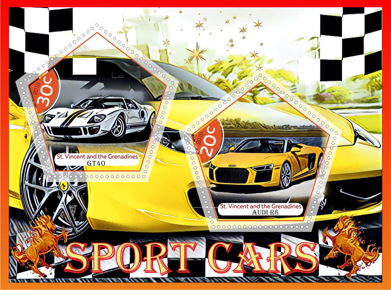 Stamps. Cars. Sport cars 2019 1+1 sheets perforated | Caribbean - St ...
