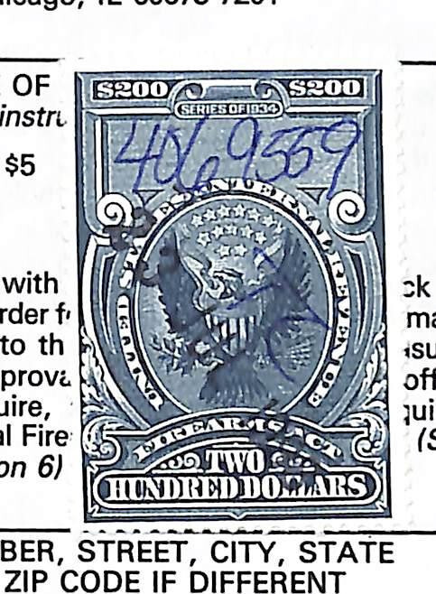 USA RY8 4069559 Firearms Transfer TAX Stamp Government Machine GUN ...