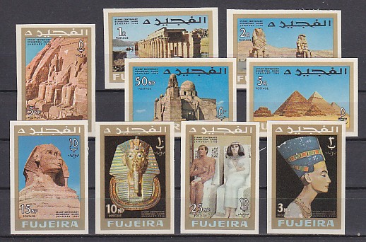 Fujeira, Mi cat. 49-57 B. Cairo Stamp Expo, IMPERF issue. Egypt scenes ...