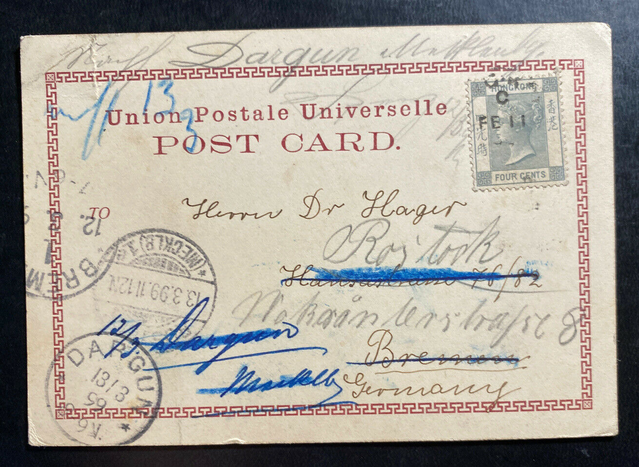 1899 Hong Kong RPPC Real Picture Postcard cover To Bremen Germany ...