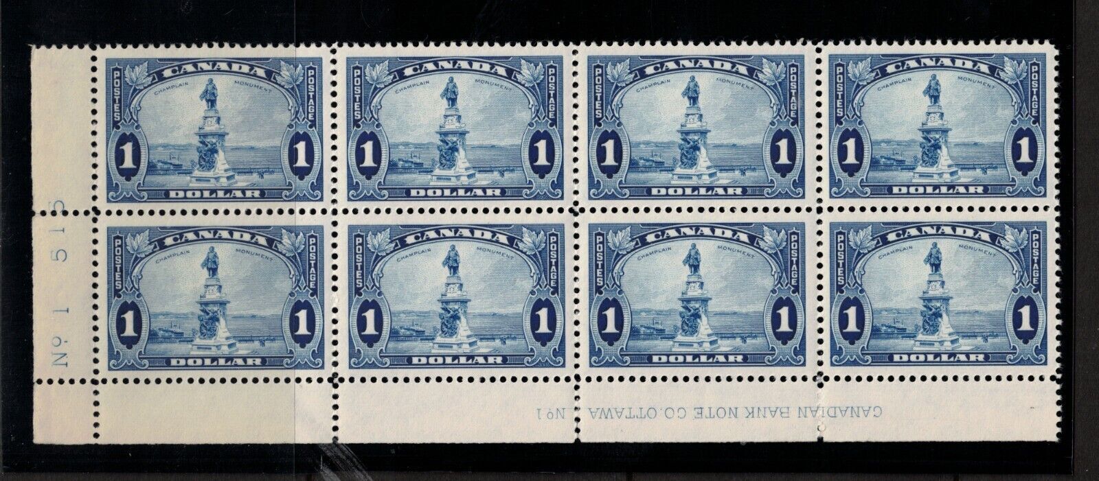 Canada #227 Very Fine Never Hinged Plate #1 Lower Left Block Of Eight ...