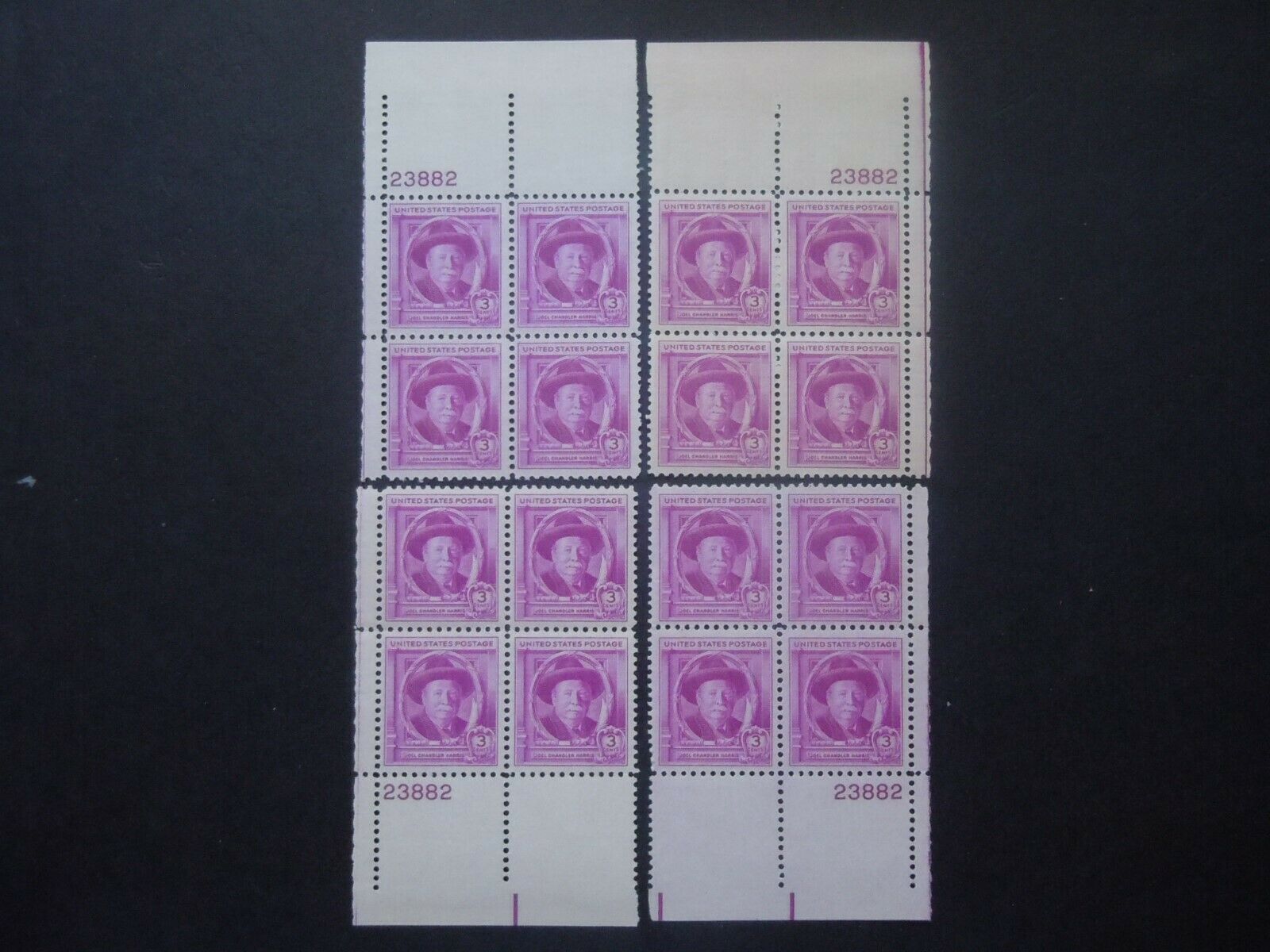 #980 3c Joel Chandler Harris Plate Block #23882 Matched Set MNH OG F/VF ...