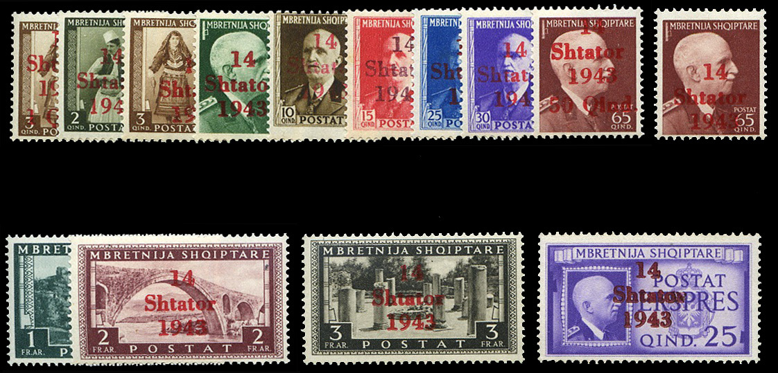 German WWII Occupation, Albania #Mi. 1-14 Cat€480, 1943 Surcharges ...