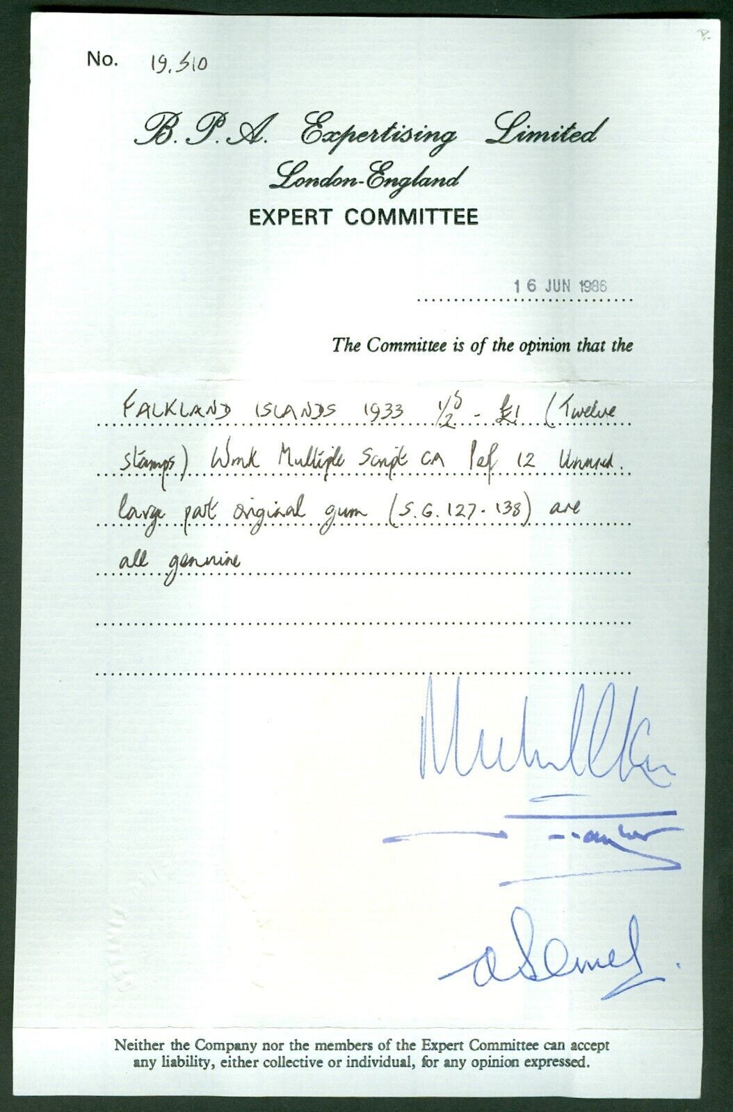 SG 138 Falklands 1933. £1 black & carmine. Lightly mounted mint. Well ...