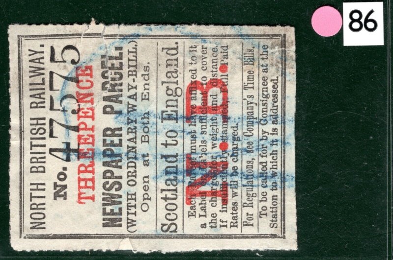 GB Scotland NBR RAILWAY Newspaper Parcel Stamp 3d North British Used ...