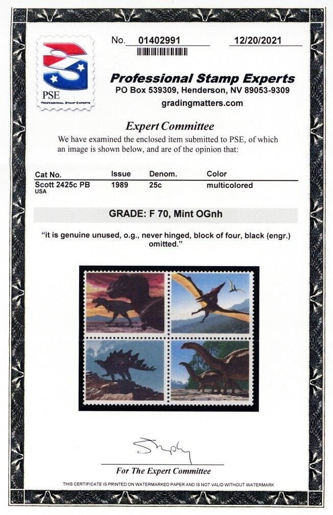2425c, MNH 25¢ Black Color Omitted Error Block PSE Cert - Stuart Katz ...