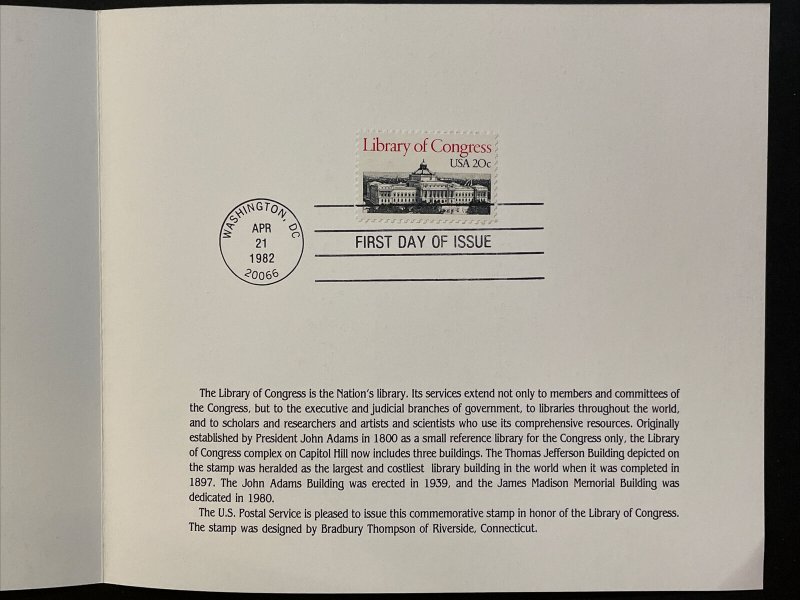 1982 Library of Congress Stamp First Day Ceremony Program Sc# 2004 ...