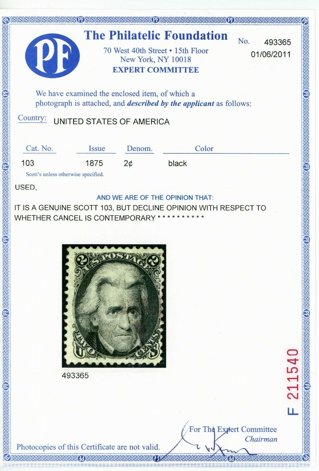 1875 United States 2¢ Postage Stamp #103 Used Reissue Light Cancel ...