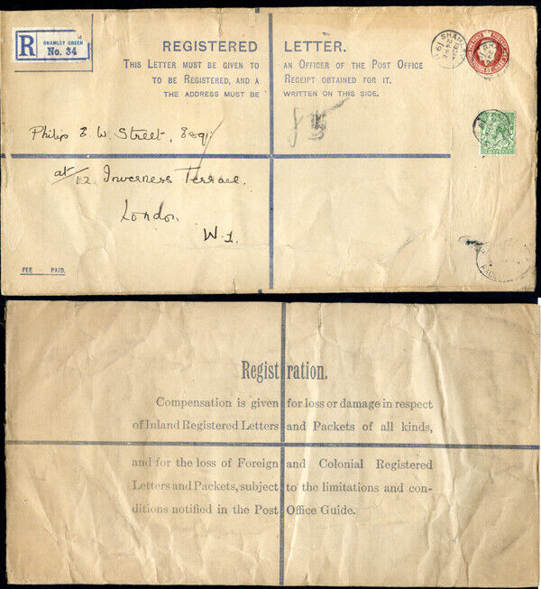 RP28 KGV 3d Red Brown Registered Envelope size K Used uprated | United ...
