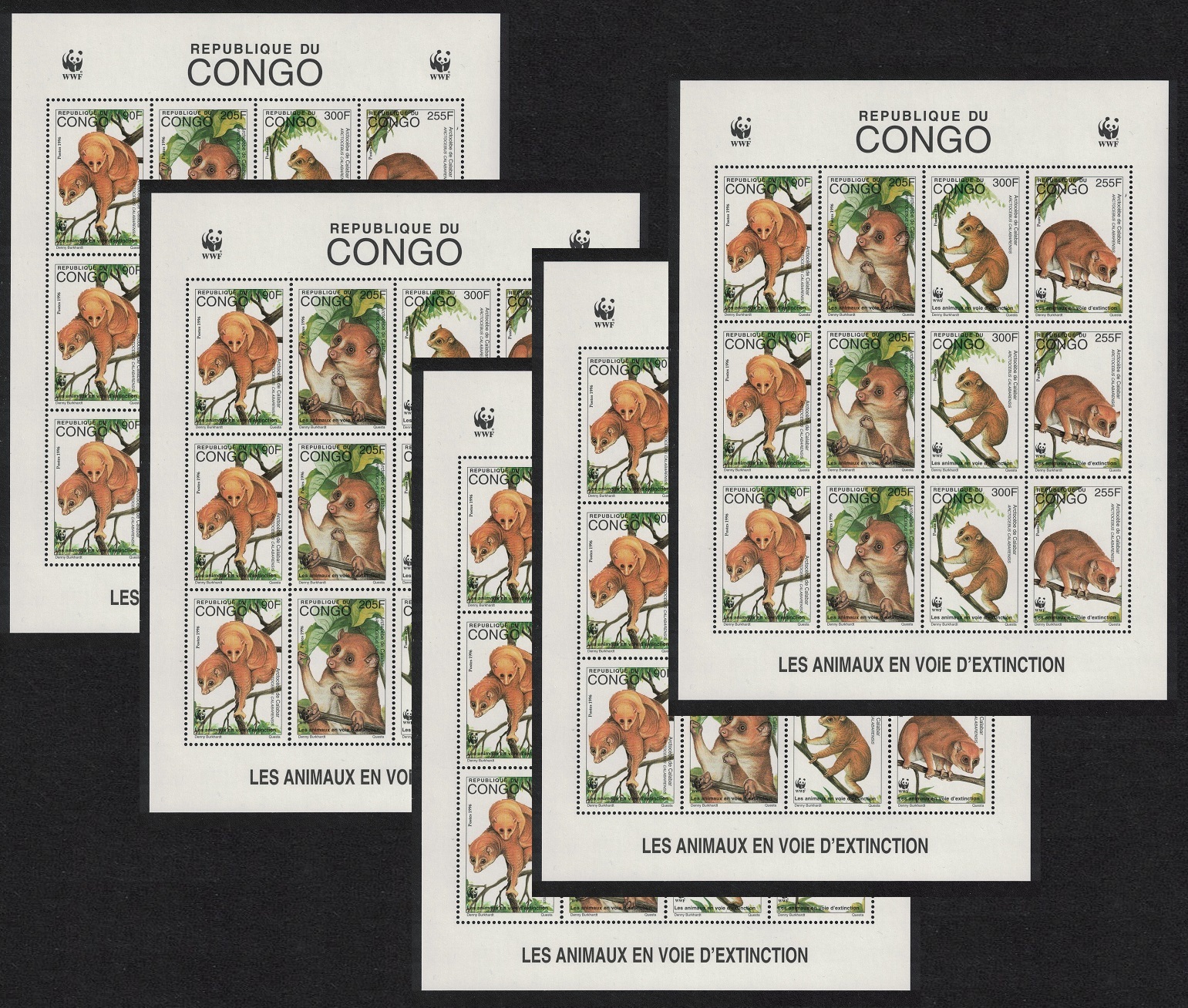 Congo WWF Golden Potto 5 Sheetlets A 1997 MNH SC#1134 a-d MI#1504-1507 ...
