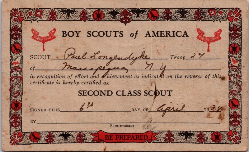 1938 - Boys Scout Certificate - F70542 | United States, Stamp / HipStamp
