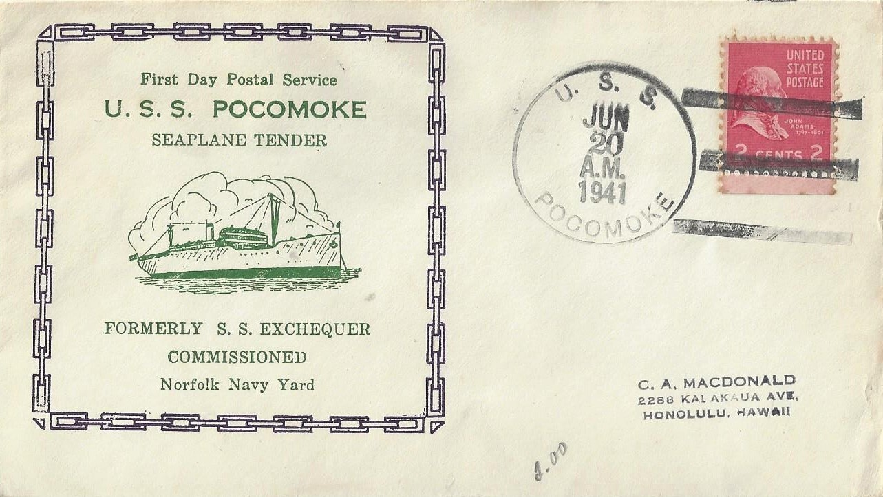 US Navy USS Pocomoke AV 9 1941 First Day Postal Service/Commissioned ...